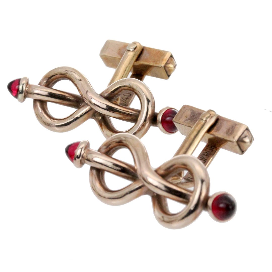 Vintage Men's SWANK 10k Rolled Gold Knotted Cufflinks With Ruby Red ...