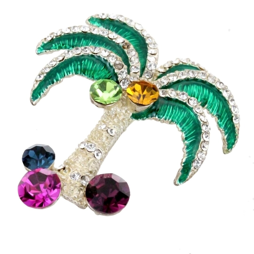 LARGE Vintage Colorful Rhinestone and Enamel Palm Tree Pin - Estate ...