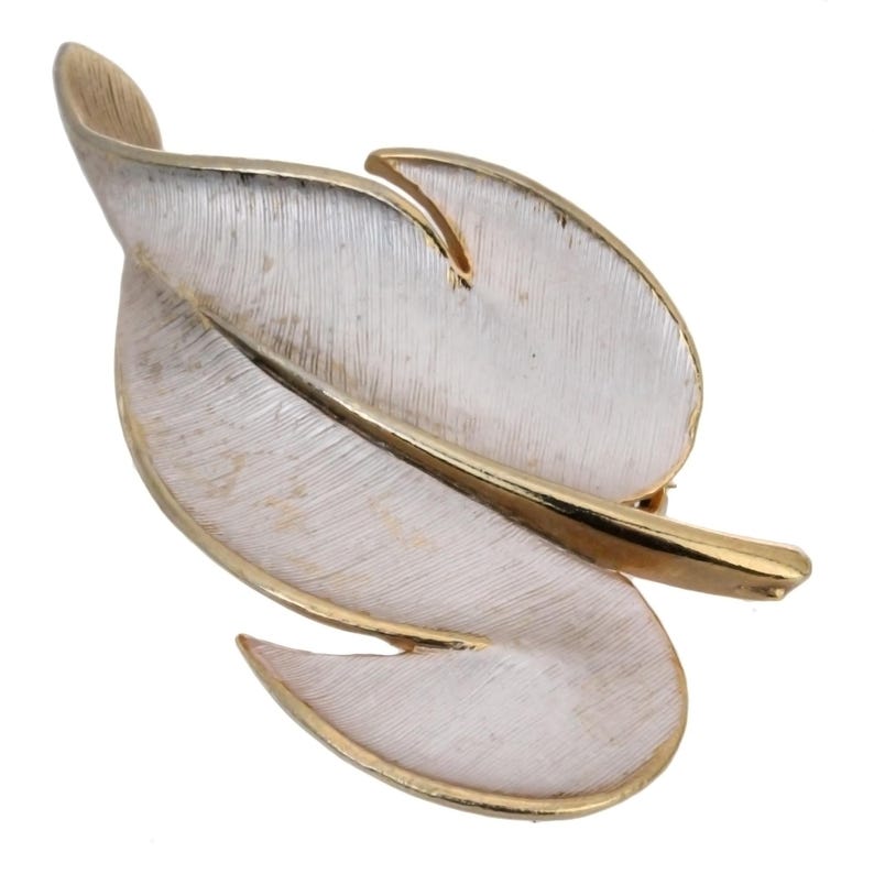 Vintage 1970s White Enamel JJ Leaf Pin With Gold Trim and Stem - Estate ...