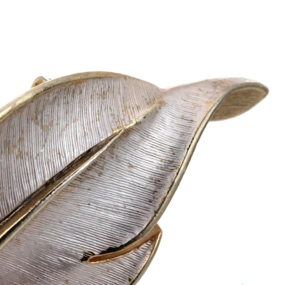Vintage 1970s White Enamel JJ Leaf Pin With Gold Trim and Stem - Estate ...