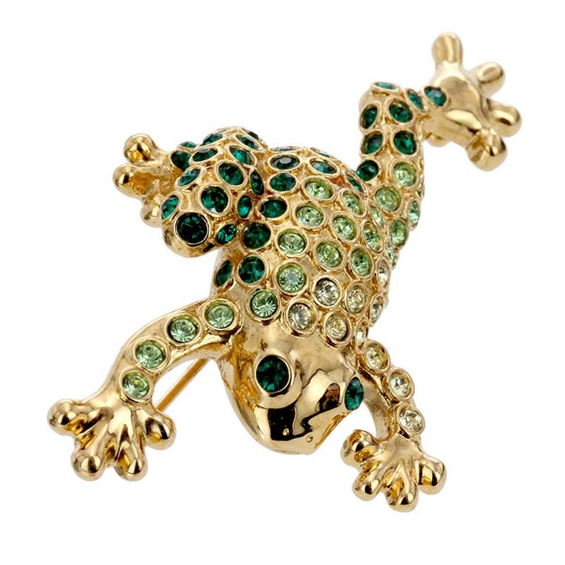 LARGE Vintage Signed Monet Gold Tone Green Rhinestone Frog Brooch - Etsy