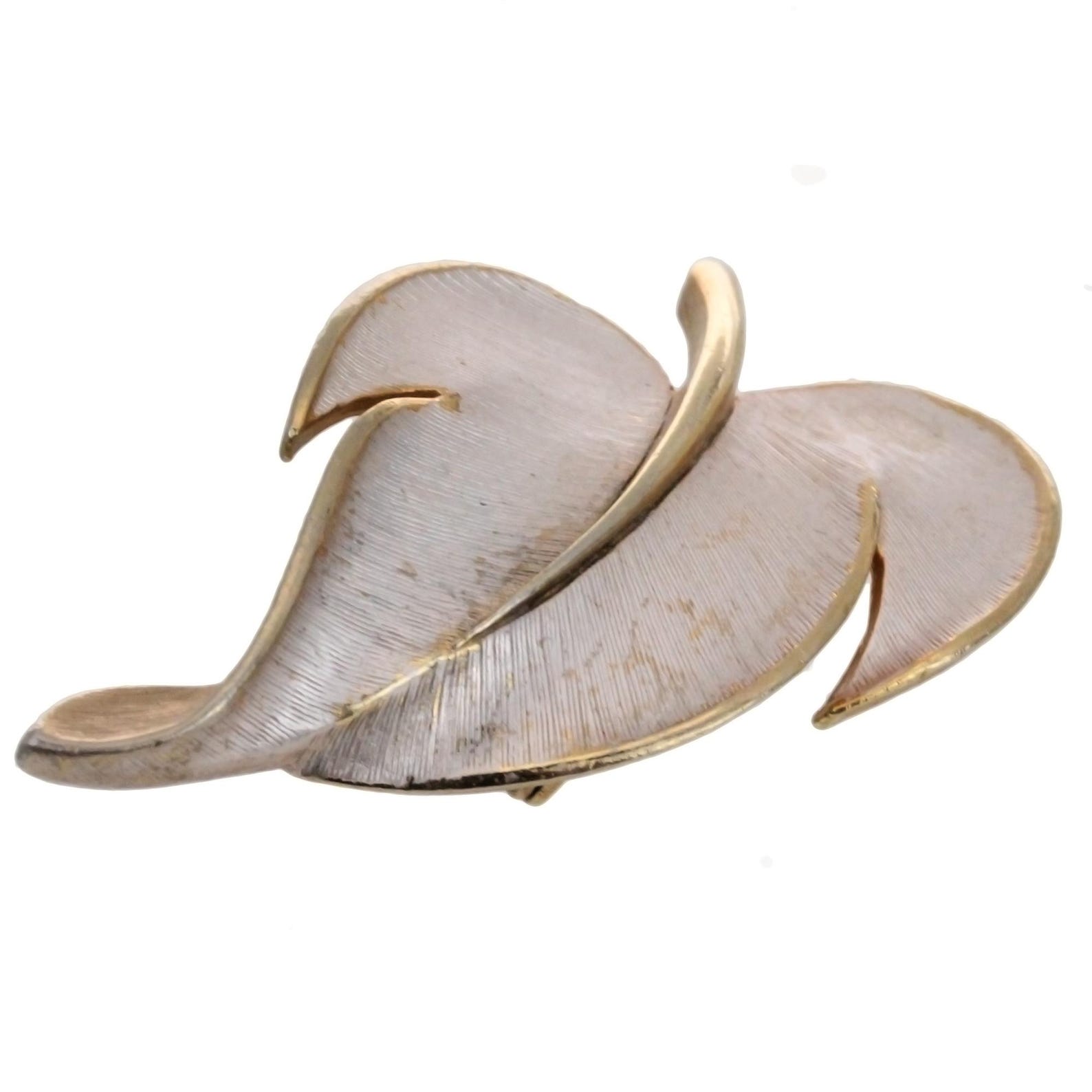 Vintage 1970s White Enamel JJ Leaf Pin With Gold Trim and Stem - Estate ...