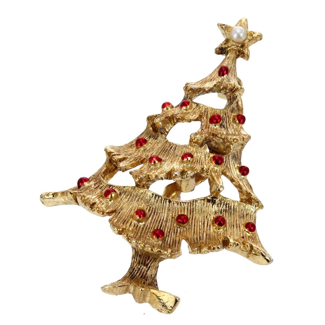 Vintage Gerry's Christmas Tree Brooch: Goldtone With Red Enamel - Etsy