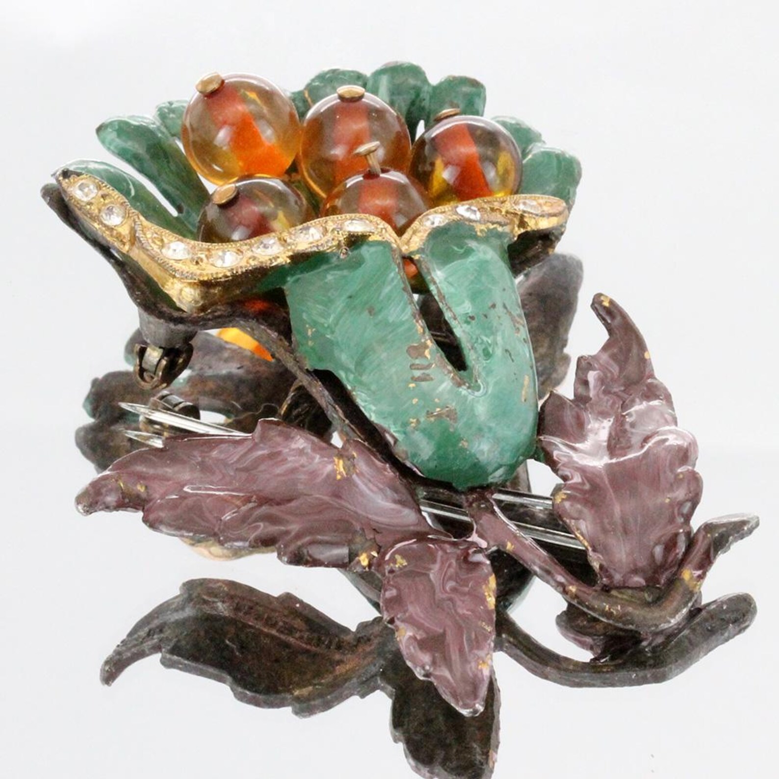 VERY RARE Fred Gray Copper Rhinestone and Lucite Handmade Brooch ...