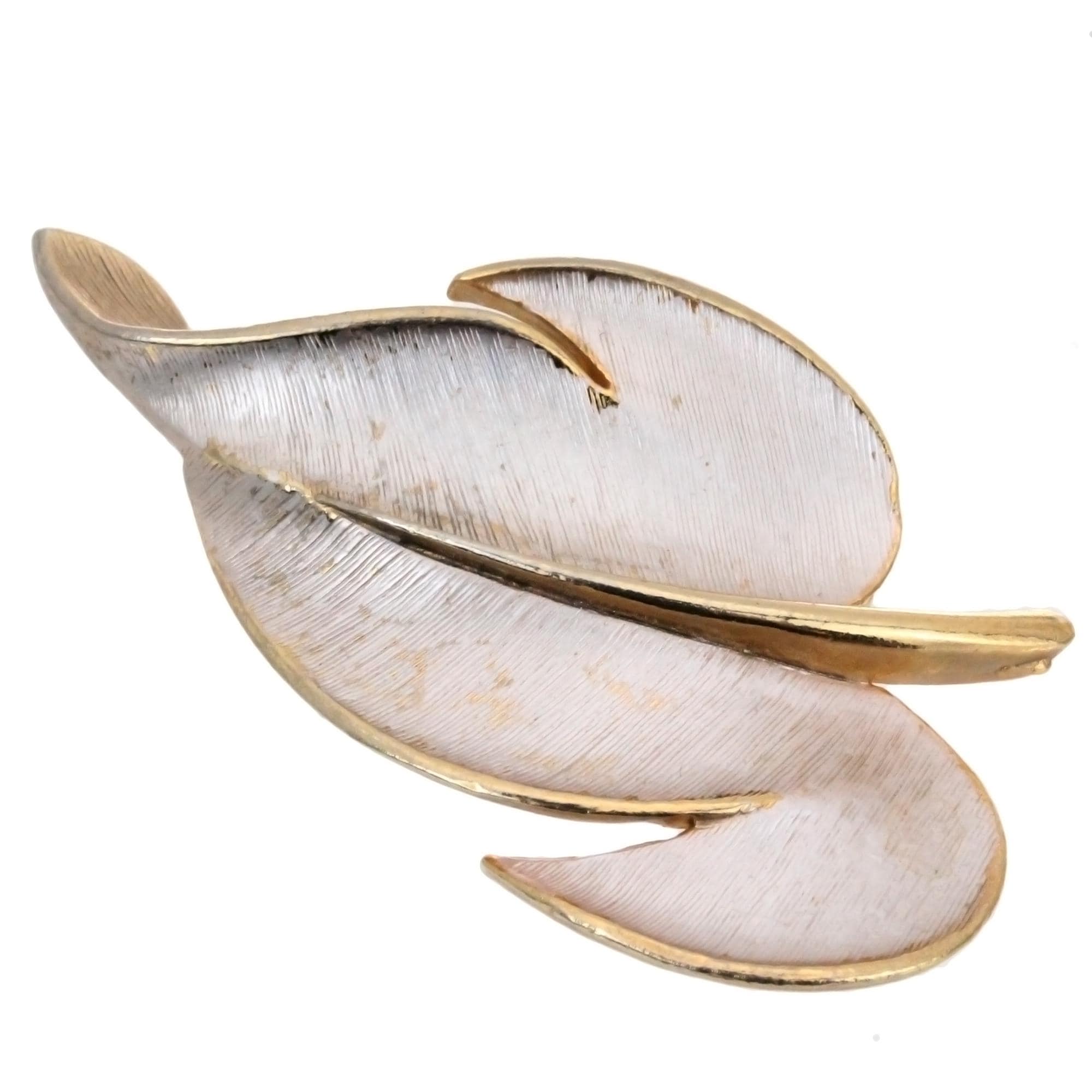 Vintage 1970s White Enamel JJ Leaf Pin With Gold Trim and Stem - Estate ...