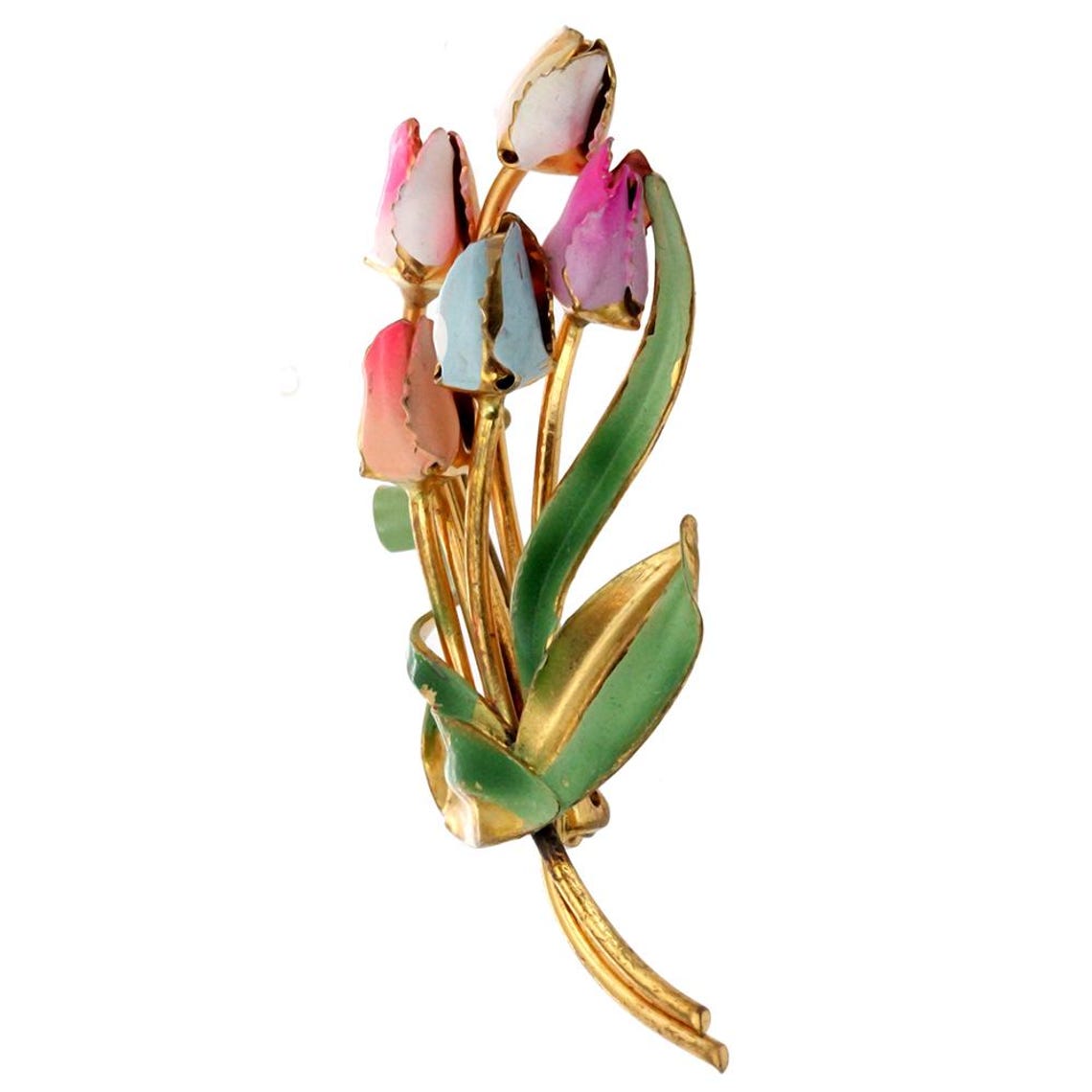 Vintage Antique Austrian Brooch Pin Enameled Pastel Tulips Flowers - Etsy