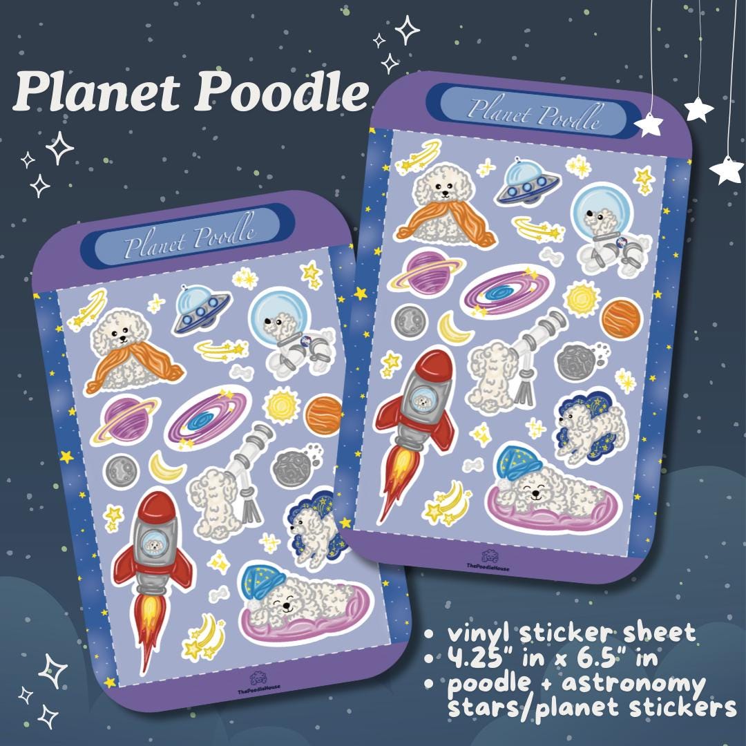 Planet Poodle - Poodle Sticker Sheet | Cute Poodle, Poodle in Space ...