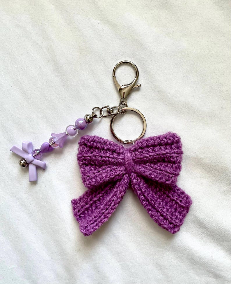 Crochet Bow Keychain | Cute Customizable Bow Keychain With Beaded ...