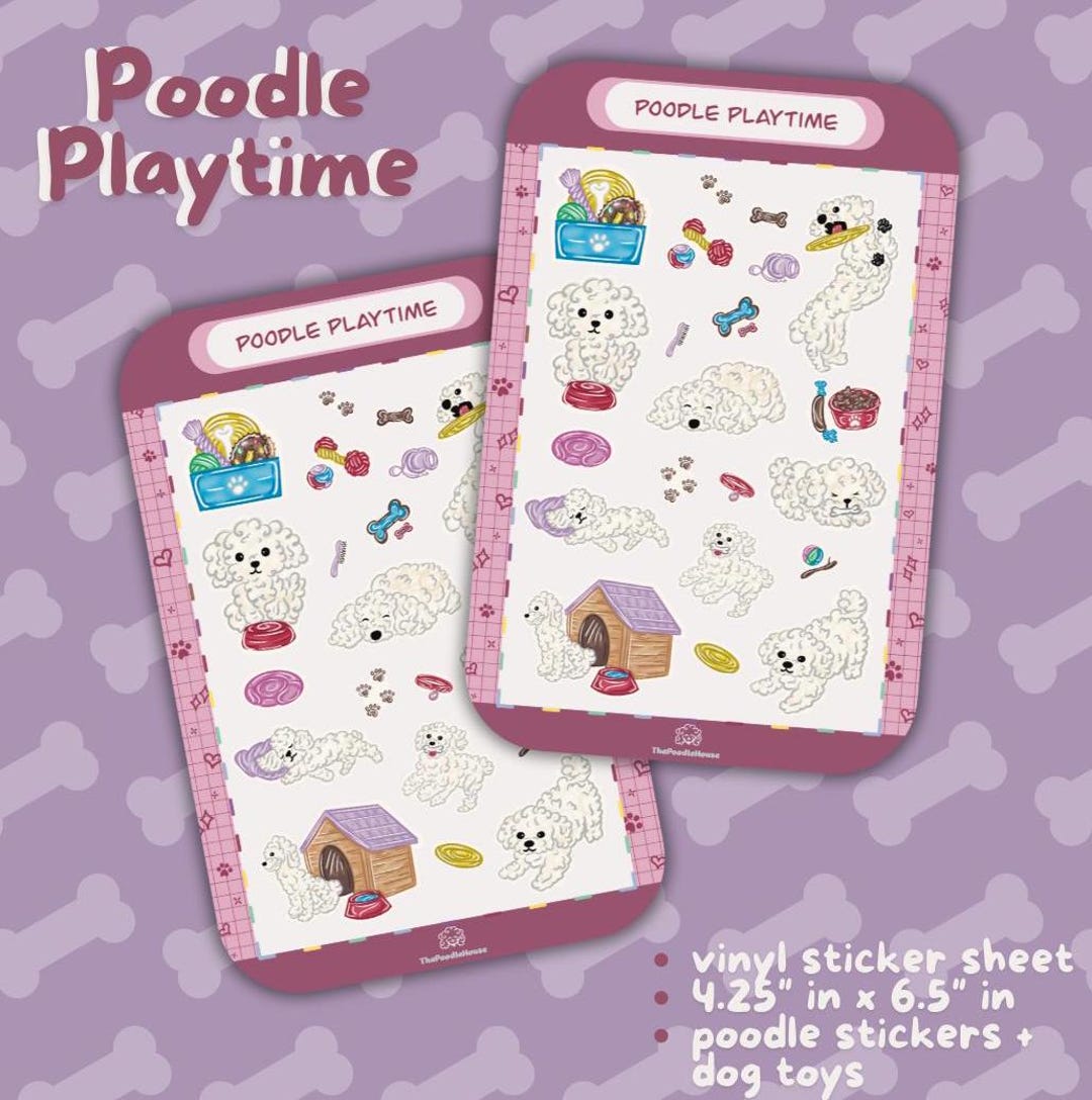 Poodle Playtime - Poodle Sticker Sheet | Cute Poodle, Dog Sticker Sheet ...