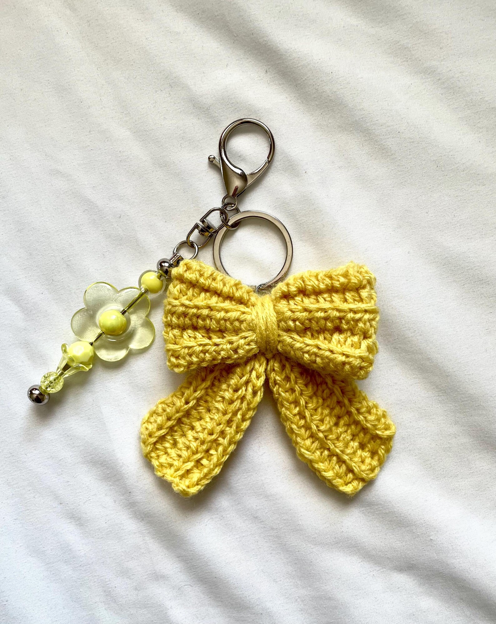 Crochet Bow Keychain | Cute Customizable Bow Keychain With Beaded ...