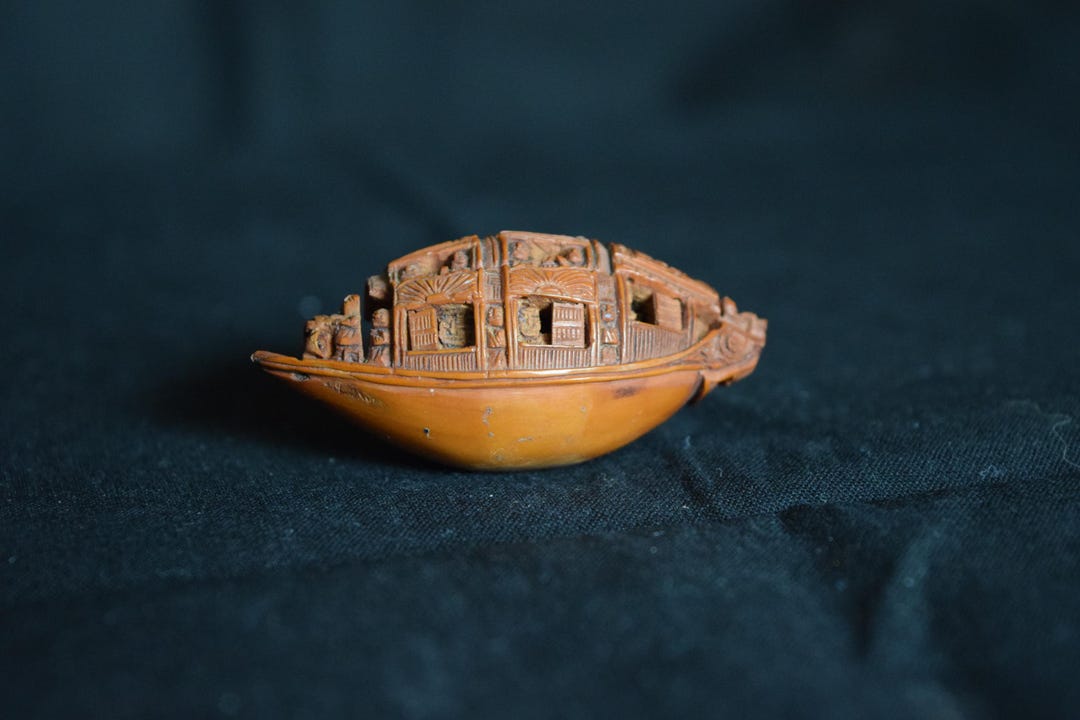 Antique Chinese Nut Boat Carving - Etsy