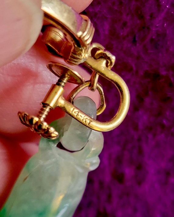 Jade And 14k Gold Earrings, Gold Sword And Green Jade… - Gem