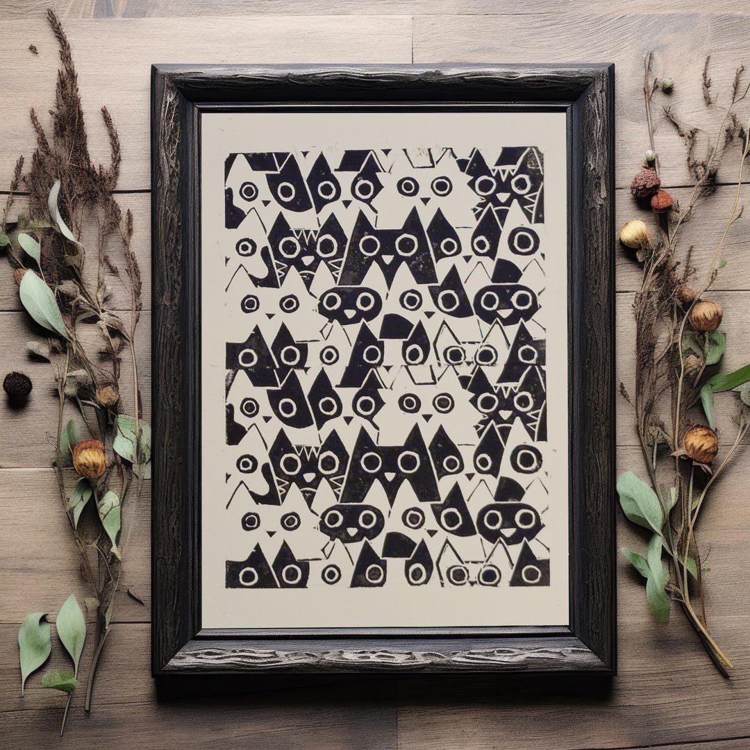Cat Pattern - Lino Print - Etsy