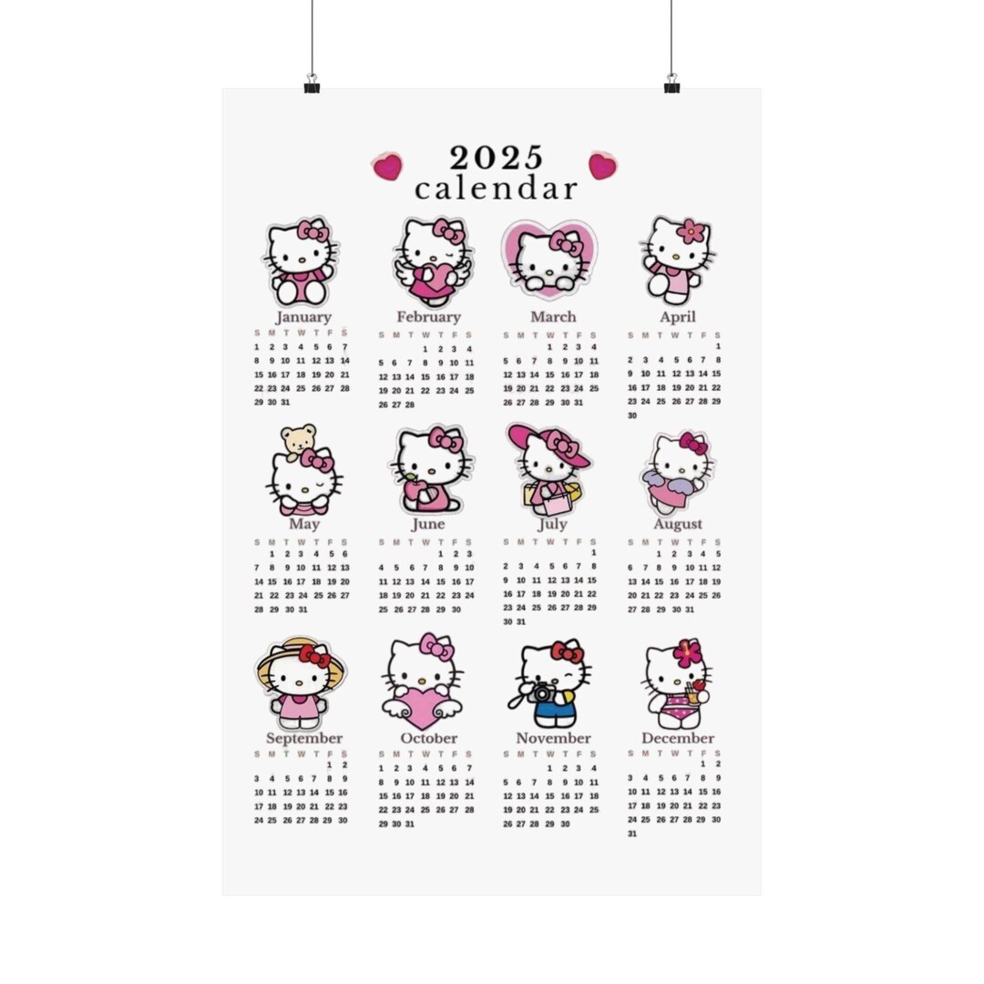 Matte Vertical Posters Hello Kitty 2025 Calendar Poster, Cute Wall Art ...