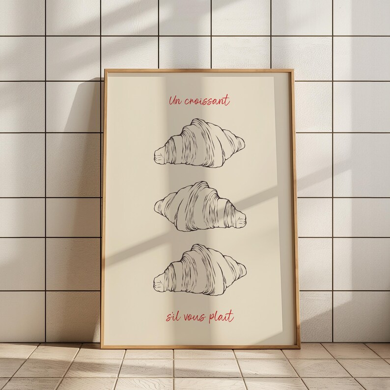 Croissant Wall Art - Retro Croissant Print - Cute Kitchen Poster ...
