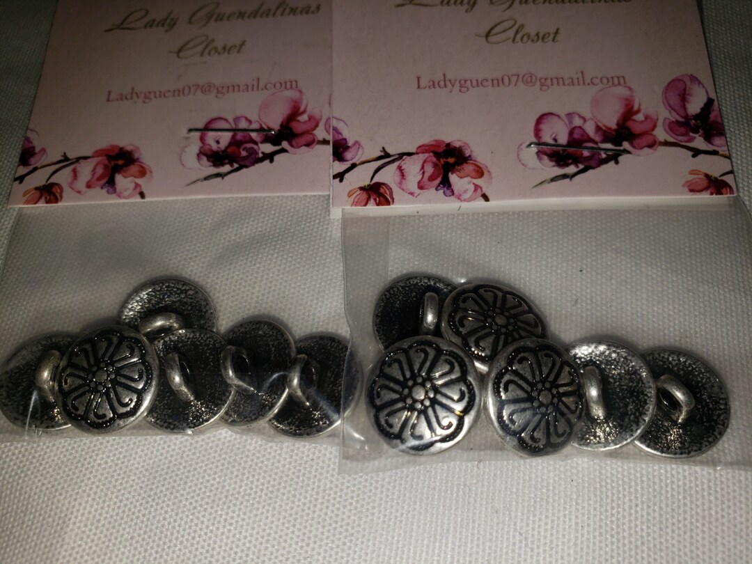 12 Pieces Metal Shank Style Buttons Silver Floral Pattern Tudor Rose ...