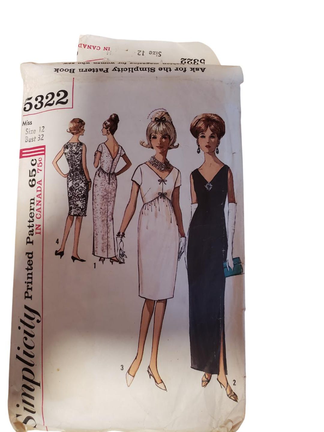 Simplicity Sewing Pattern 5322 Evening Cocktail Dress V-neck Back ...