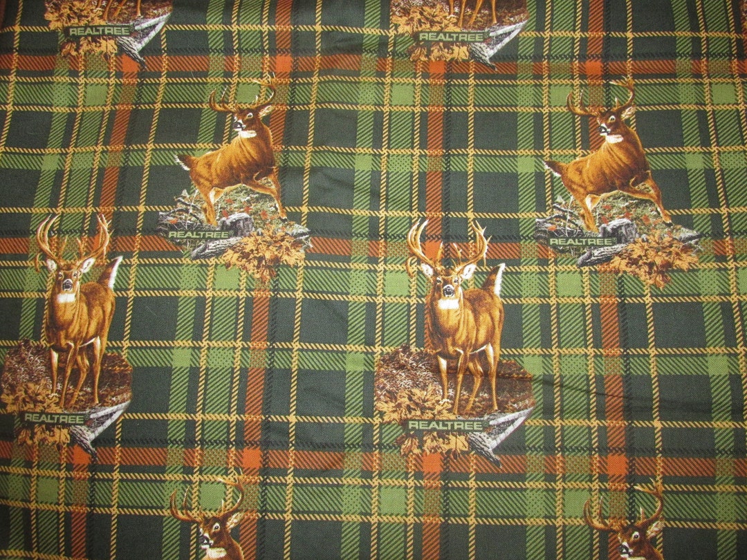 Deer Stag Buck Fabric Plaid Wildlife Quilt Cotton Licensed Realtree Diy ...