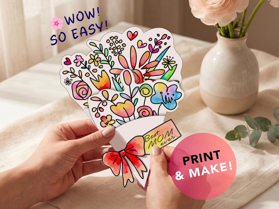 Personalized Paper Flower Bouquet Card, DIY Craft (digital Download) - Etsy