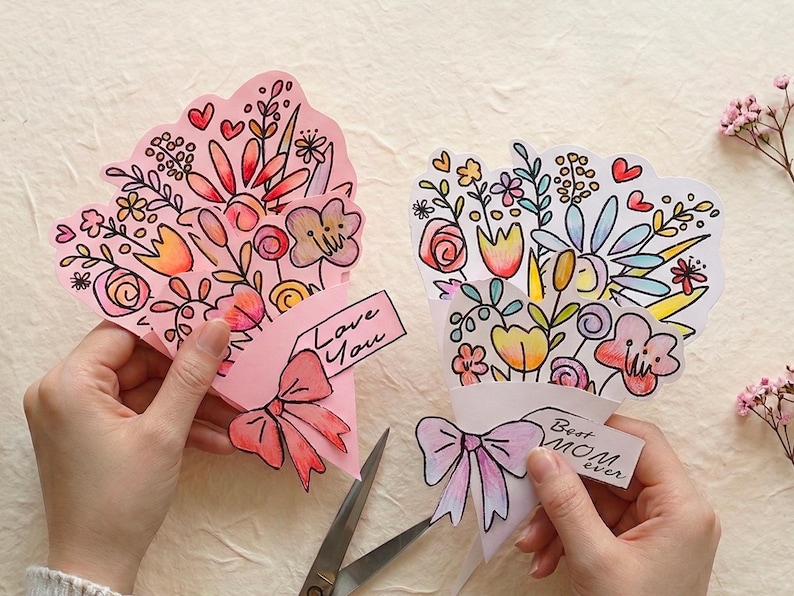 Personalized Paper Flower Bouquet Card, DIY Craft (digital Download) - Etsy