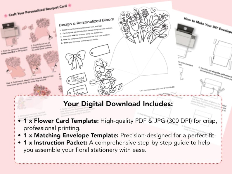 Personalized Paper Flower Bouquet Card, DIY Craft (digital Download) - Etsy
