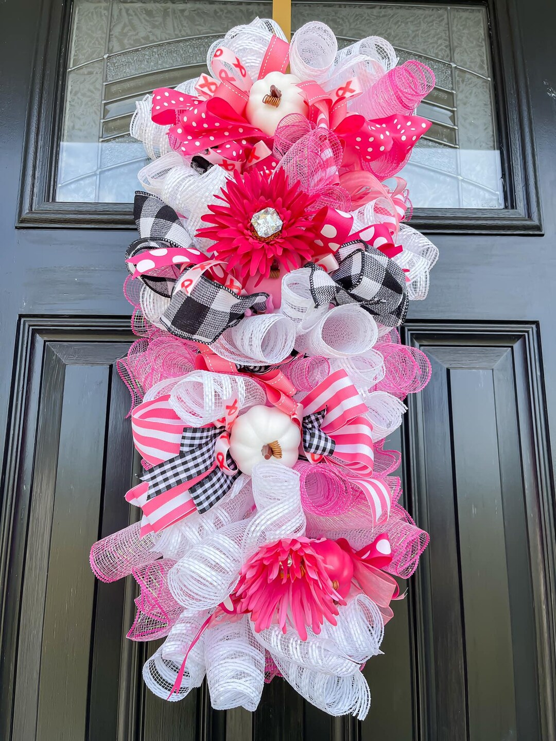 Custom Fall Swag Wreath Breast Cancer Awareness Month - Etsy
