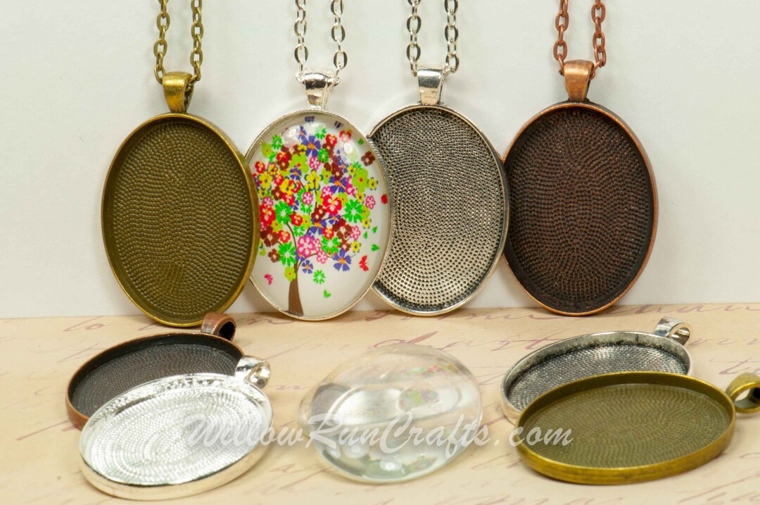 20 Pcs DIY 30 X 40mm Pendant Kits, Oval Pendant Trays With Glass and ...