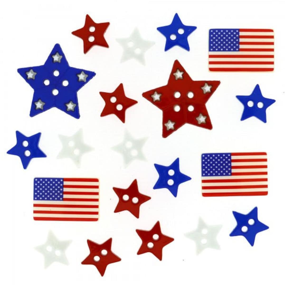 Patriotic Shapes Buttons Jesse James Buttons Set of 18, Patriotic Stars ...
