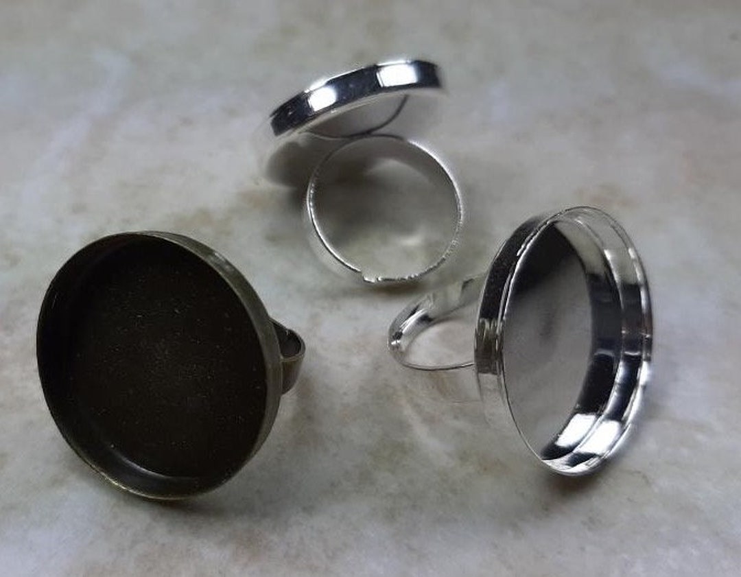 10 Pcs 25mm Adjustable Ring Trays Circle Antique Bronze Blank Bezel ...