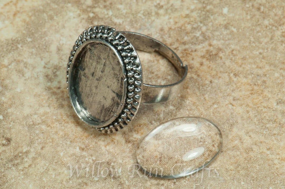 5 Pcs 13 X 18mm Adjustable Ring Blanks, Antique Silver Decorative Edge ...