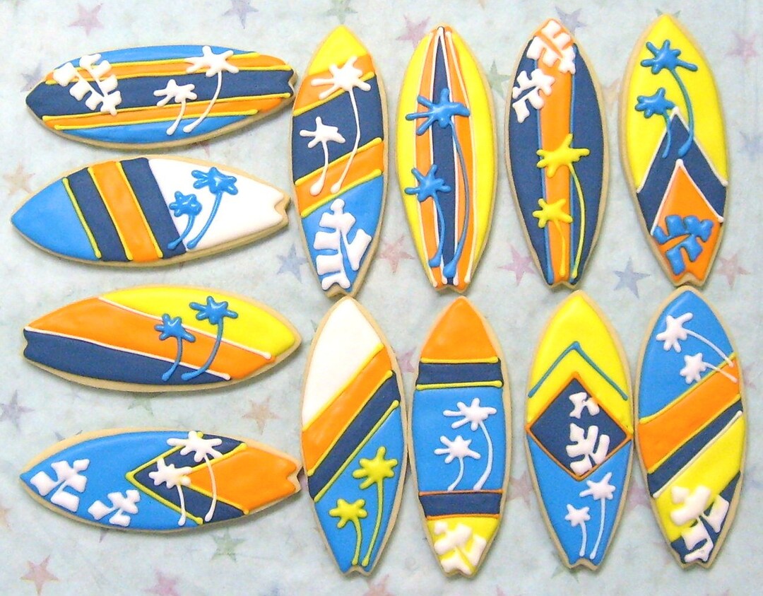 Surfboard Cookies - Surfboard Cookie Favors - Decorated Cookies - 1 ...