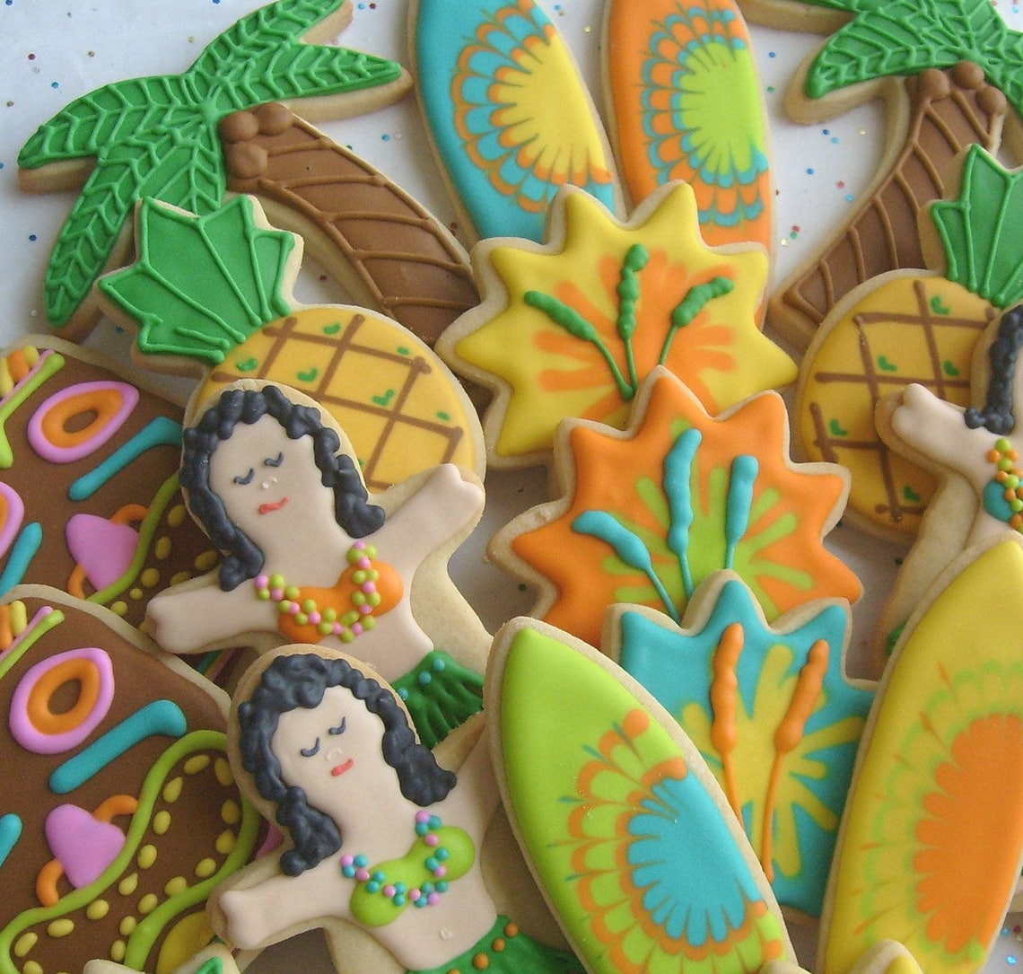 Deluxe Luau Party Cookies Luau Cookie Favors 12 Cookies | Etsy
