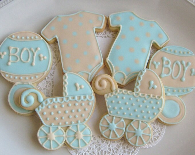 Blue and Ivory Baby Shower Cookie Favors - Baby Shower Decorated ...