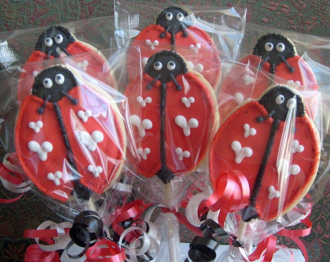 Lady Bug Cookie Pops Ladybug Cookies Ladybug Cookie Favors Ladybug ...