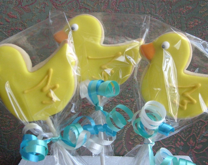 Ducky Pops - Ducky Decorated Cookies - on Sticks - 1 Dozen - Etsy