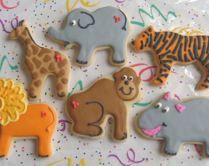 Zoo Animal Decorated Cookie Favors - Lion - Hippo - Monkey - Giraff ...