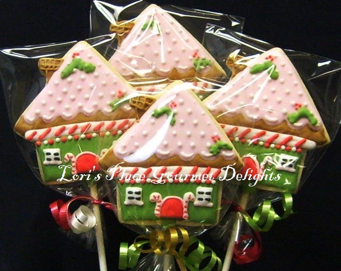 Gingerbread House Cookie Pops - Gingerbread House Cookies - 1 Dozen - Etsy