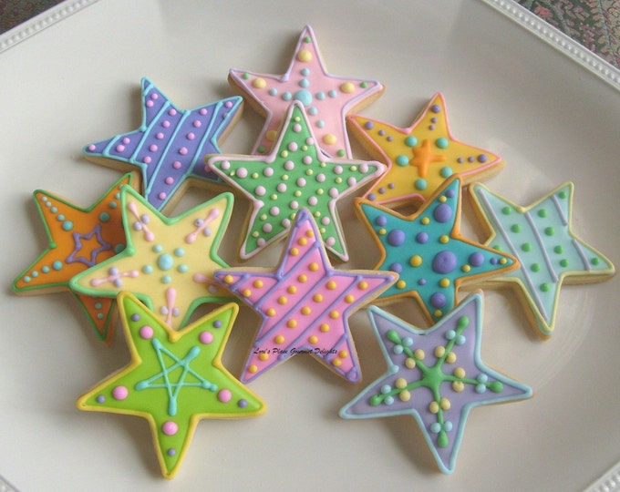 COLORFUL STAR DECORATED COOKIES Star Cookie Favors Cookie Gift 1 Dozen ...