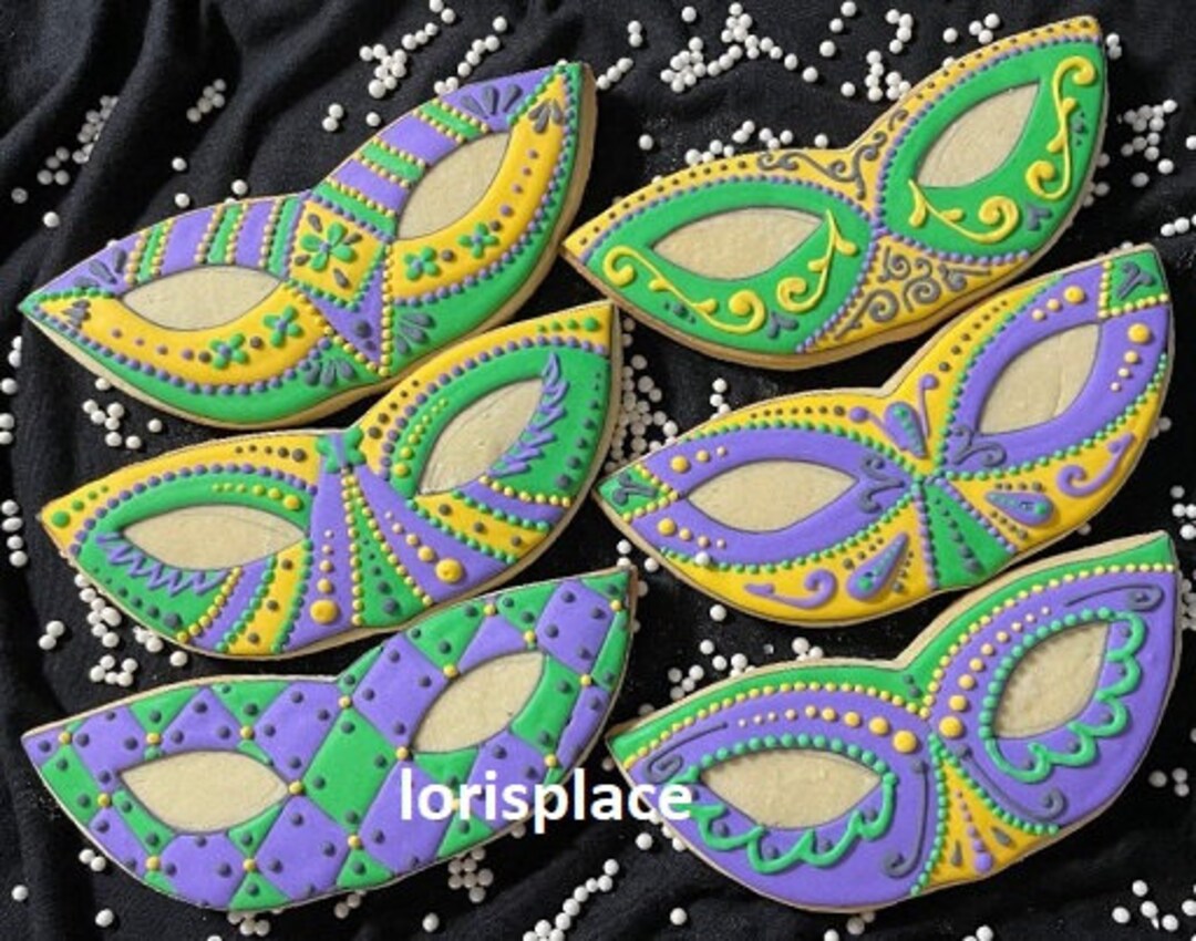 Mardi Gras Mask Cookies - 6 Cookies - Etsy
