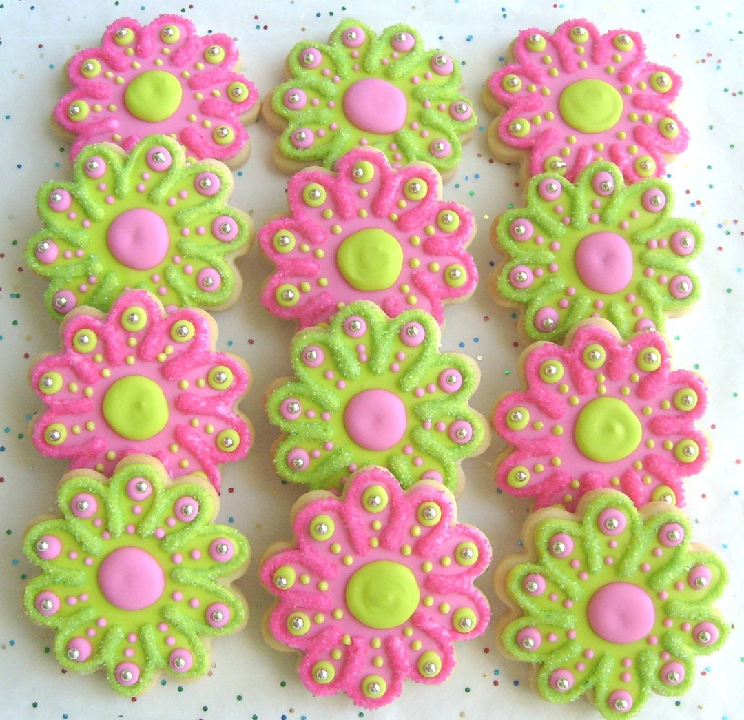 SPARKLE FLOWER COOKIES - Flower Cookies - Flower Decorated Cookies - 1 ...