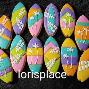Surfboard Cookies - Surfboard Cookie Favors - Decorated Cookies - 1 ...