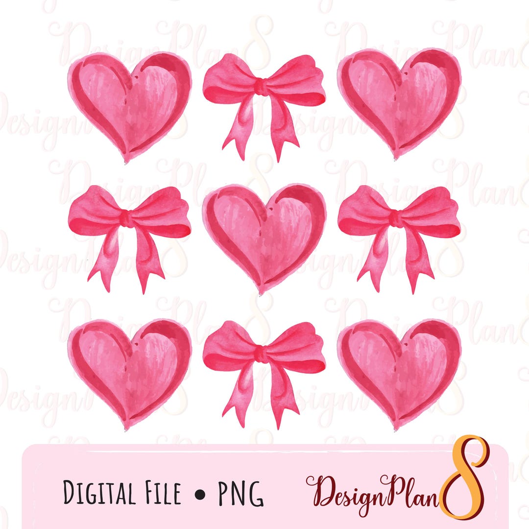 Pink Coquette Valentine’s Day Design, Hearts and Bows PNG, Cute ...