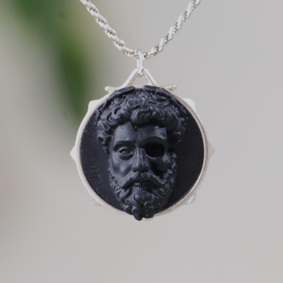 Memento Mori, Black Marble Zeus Necklace, 925 Silver, Zeus Pendant ...