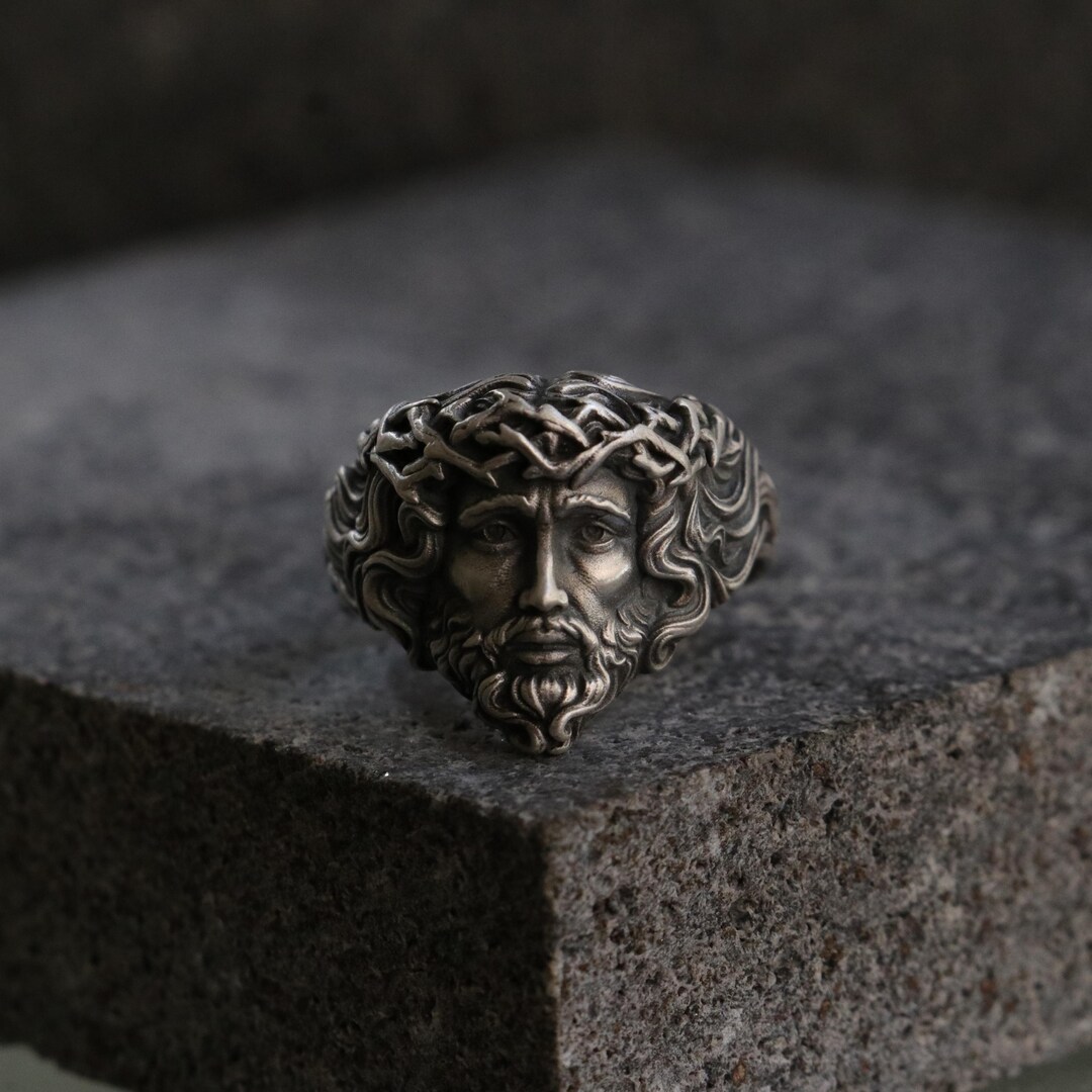 Jesus Silver Ring, Jesus Head Ring, Catholic Christian Ring, Religious ...