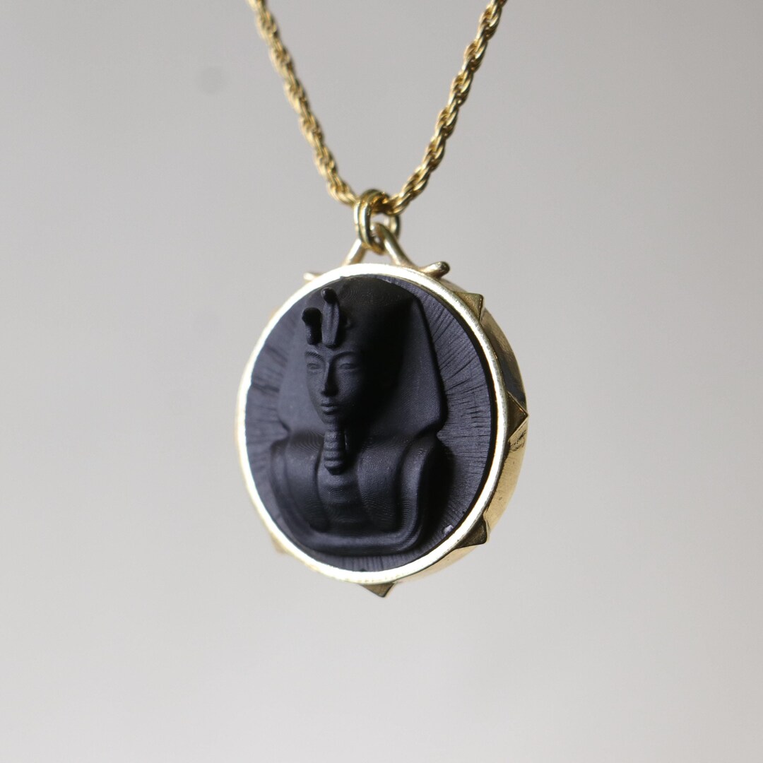 Handmade Black Marble Tutankhamun Necklace: 925 Silver Ancient Egypt ...
