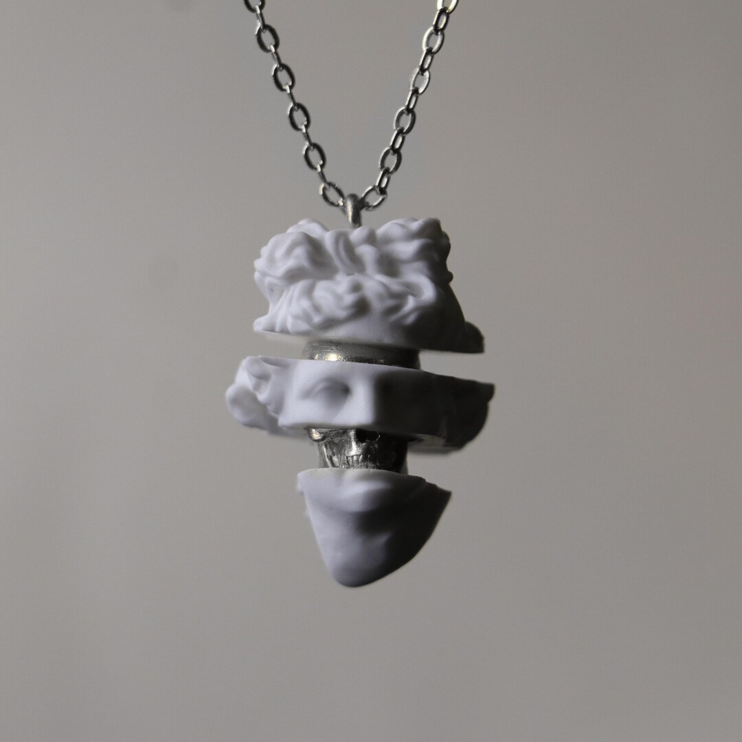 Silver Marble Apollo Memento Mori Necklace, Marble Skull Pendant ...