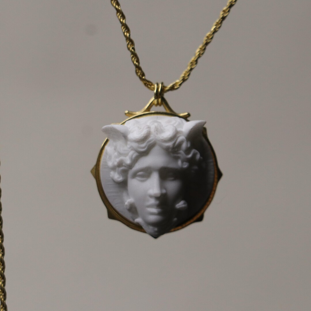 Marble Gorgon Medusa Necklace, Gold Plated Silver, 925 Silver, Medusa ...