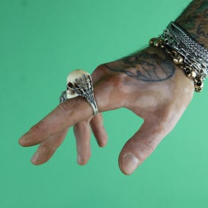 Marble & Bronze Skull Ring, Memento Mori Jewelry, Men Bronze Ring, Skull Jewelry, Bone Skull ...