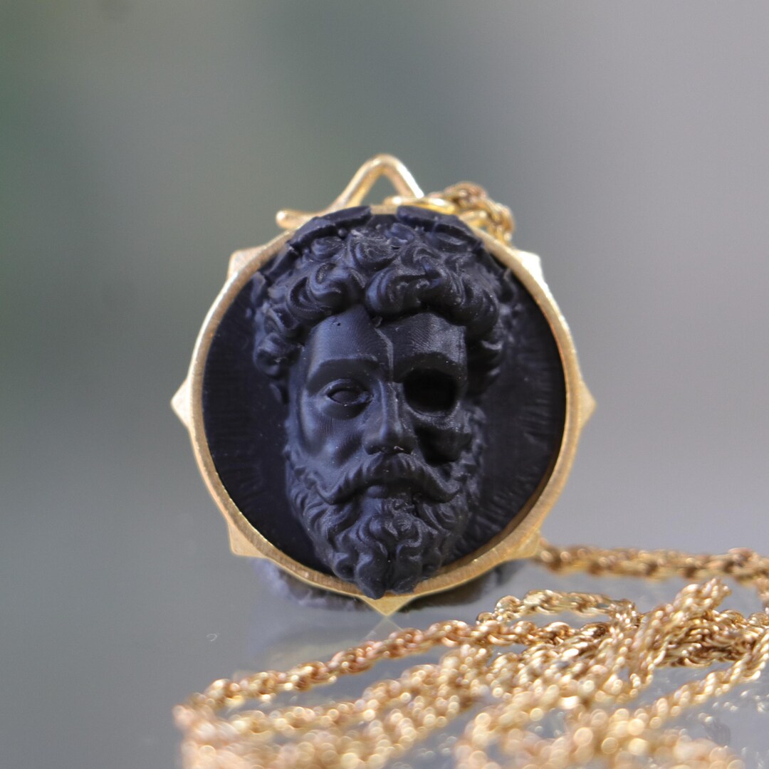 Black Marble Zeus Necklace, Gold Plated, Zeus Pendant, Greek Mythology ...