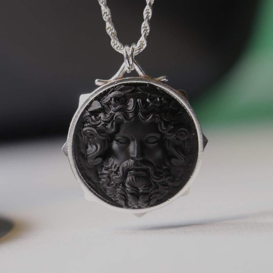 Black Marble Zeus Men's Necklace, Greek God of Thunder, Mythological ...